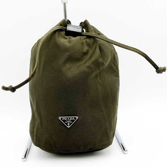 Prada | Bags | Prada Pouch Drawstring Nylon Triangle Logo Khaki Green ...